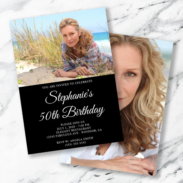 Black and White Elegant Script 50th Birthday Invitation | Zazzle