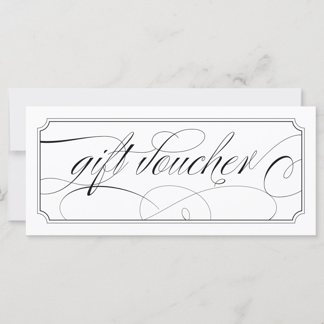 Black and White Elegant Script Gift Vouchers | Zazzle