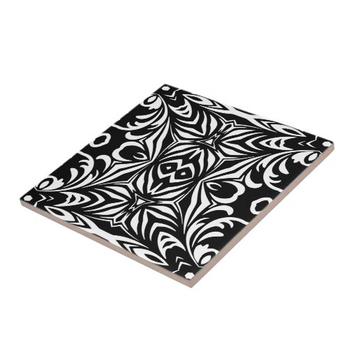 Black and White Elegant Stylish Damask Pattern Ceramic Tile | Zazzle