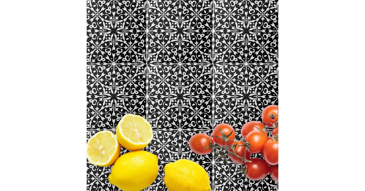 Black and White Elegant Vintage Damask Pattern Ceramic Tile | Zazzle