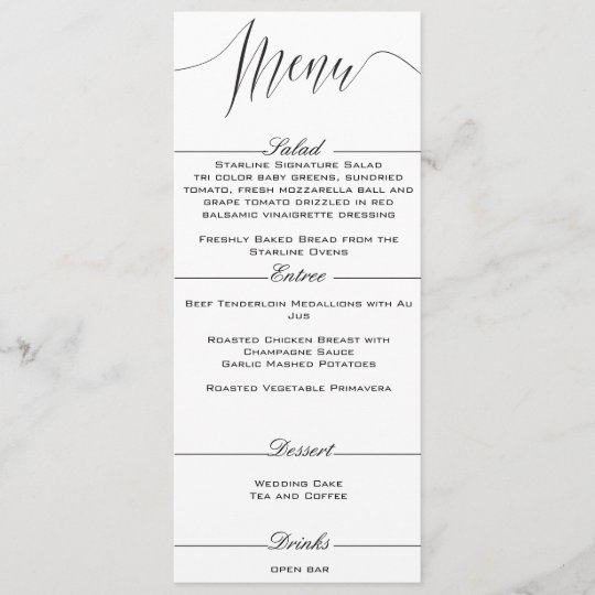 Black and White Elegant Wedding Menu | Zazzle.com