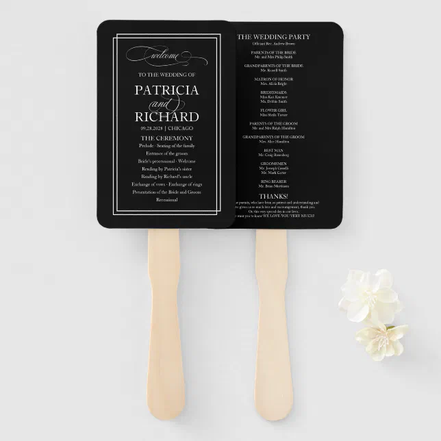Black And White Elegant Wedding Program Hand Fan | Zazzle