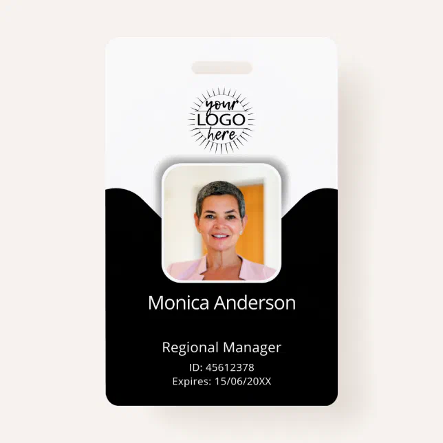 Black and White Employee Photo ID Name QR Bar Code Badge | Zazzle