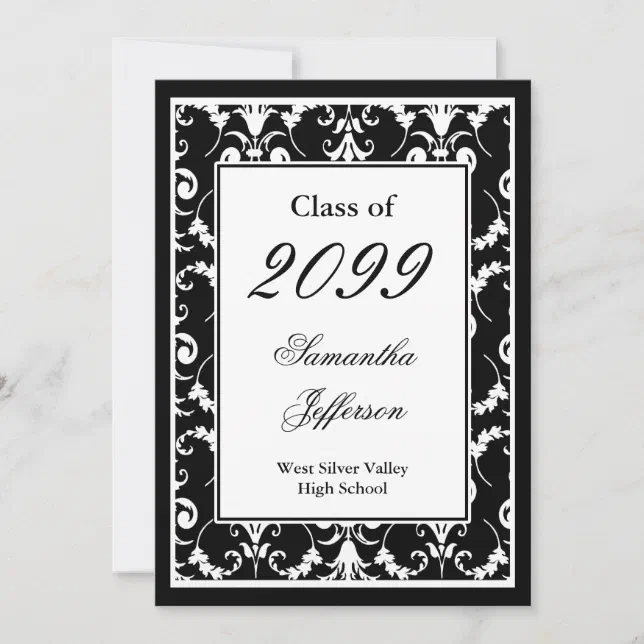 Black and White Fancy Script Graduation Invitation | Zazzle