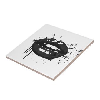 Black and white fashion glamour lips illustration ceramic tile | Zazzle
