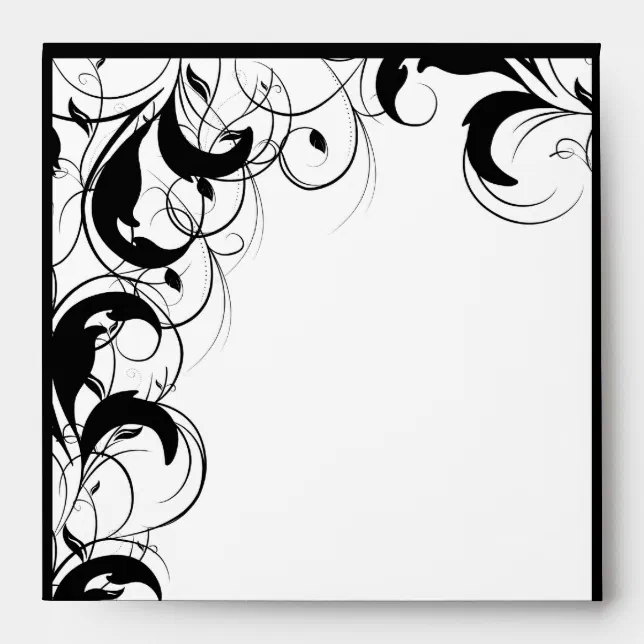Black and White Filigree Vintage Scroll Wedding Envelope | Zazzle