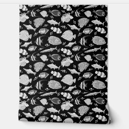 Black and White fish pattern Wallpaper | Zazzle