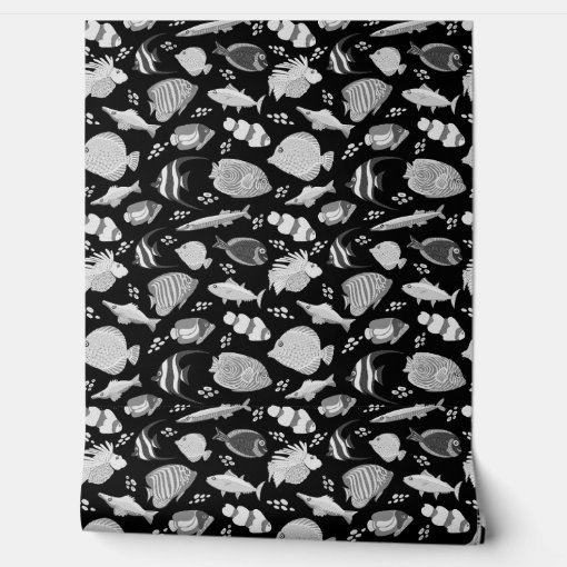 Black and White fish pattern Wallpaper | Zazzle