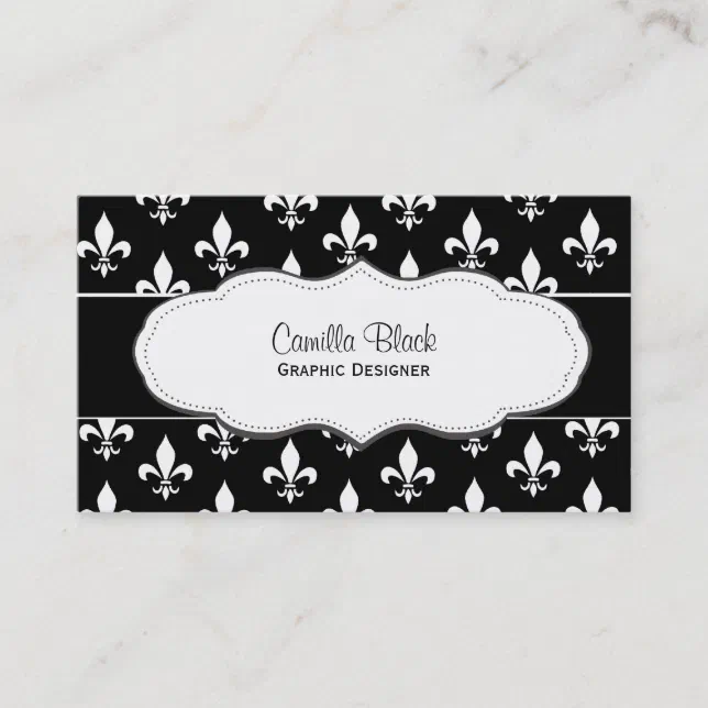 Black and White Fleur de Lis business cards | Zazzle