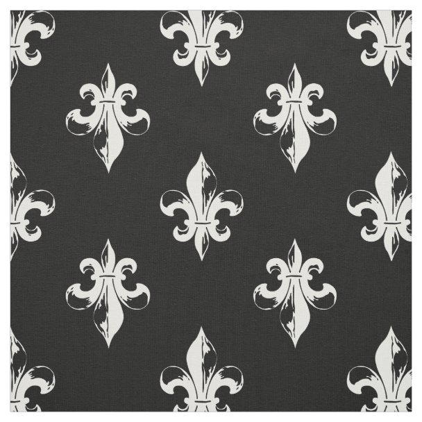 Black, White Fleur De Lis Pattern Fabric | Zazzle
