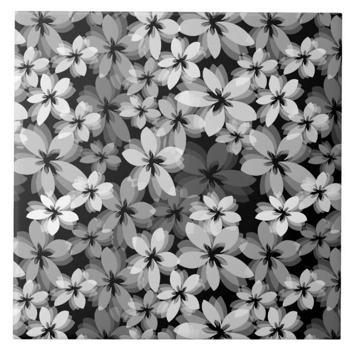 Black and White Floral Ceramic Tile | Zazzle.com