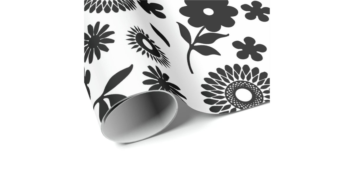 Black And White Floral Daisies Seamless Pattern Wrapping Paper | Zazzle