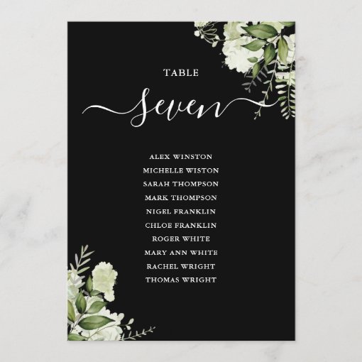 Black And White Floral Seating Plan Table Number | Zazzle