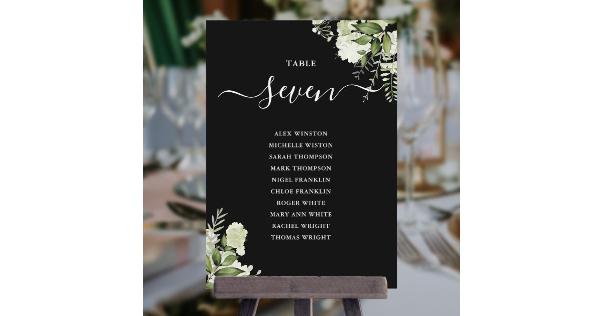 Black And White Floral Seating Plan Table Number | Zazzle