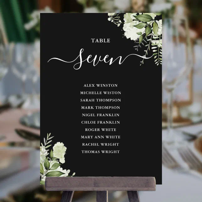 Black And White Floral Seating Plan Table Number | Zazzle