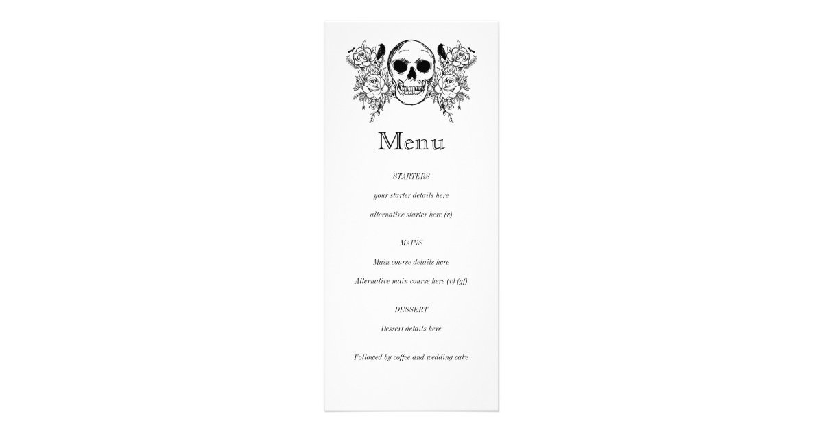 Black and white Floral skull tattoo menu | Zazzle.com