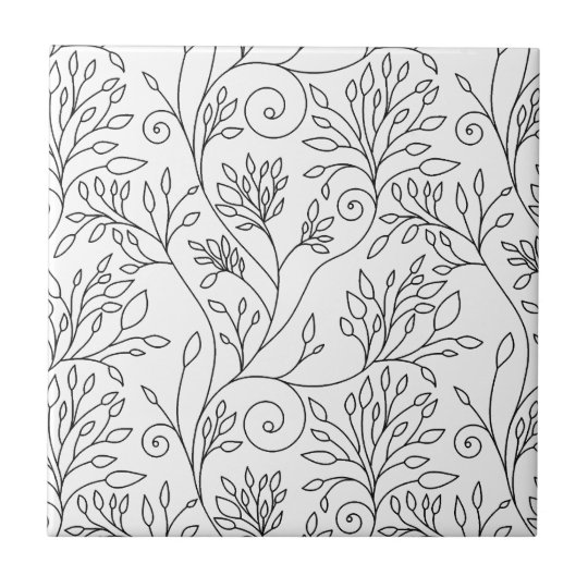 Black and white floral Tile | Zazzle.com