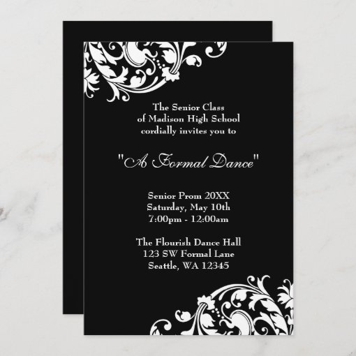 Black and White Flourish Prom Formal Invitations | Zazzle