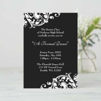 Black and White Flourish Prom Formal Invitations | Zazzle