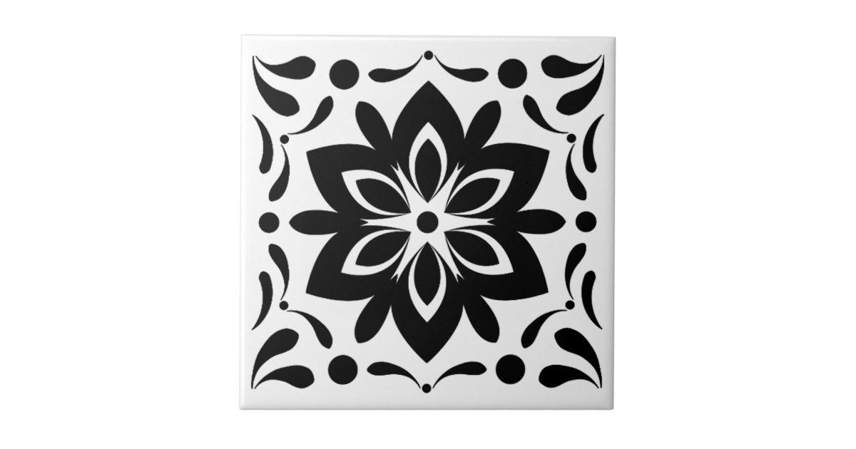 Black and White Flower tiles | Zazzle