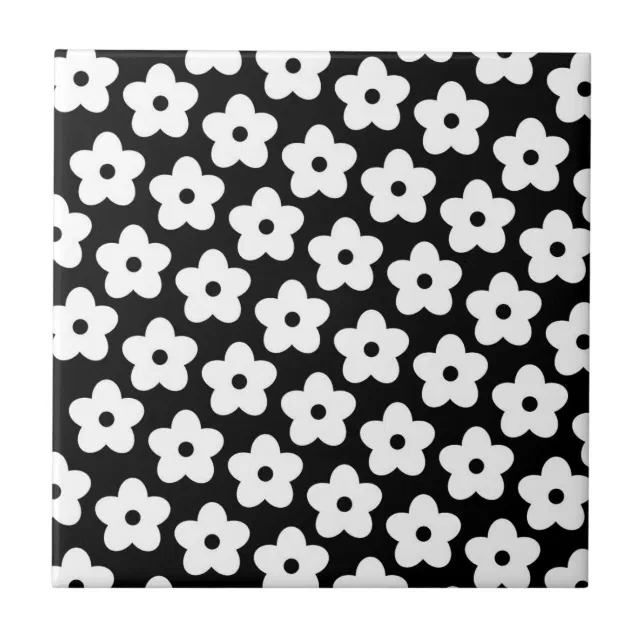 Black and White Flower Y2K Pattern Ceramic Tile | Zazzle
