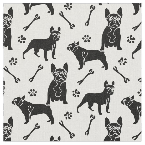 Black and White French Bulldog Fabric | Zazzle