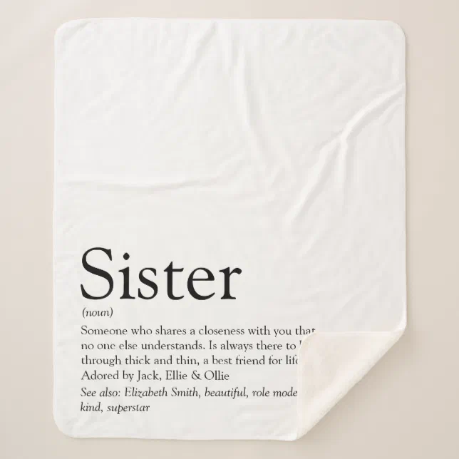 Black and White Fun Cool Sister Definition Sherpa Blanket | Zazzle