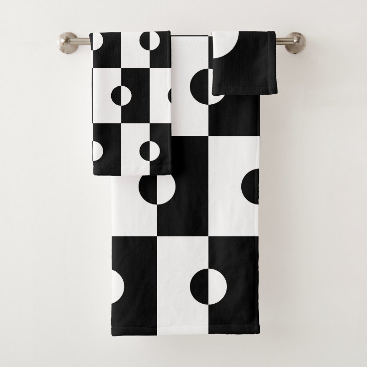 Black and White Geometric Circle Square Pattern Bath Towel Set | Zazzle