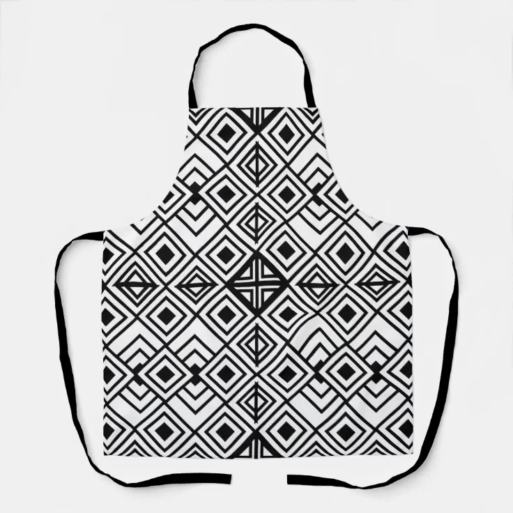 Black and White Geometric Diamond Pattern Apron | Zazzle
