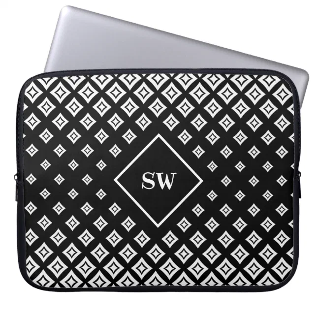 Black and White Geometric Diamond Pattern Laptop Sleeve | Zazzle