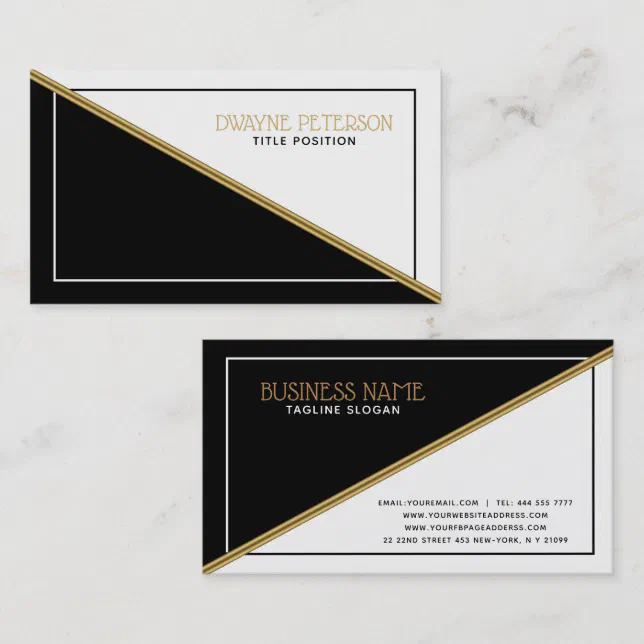Black And White Geometric Shapes Gold Stripe Business Card | Zazzle