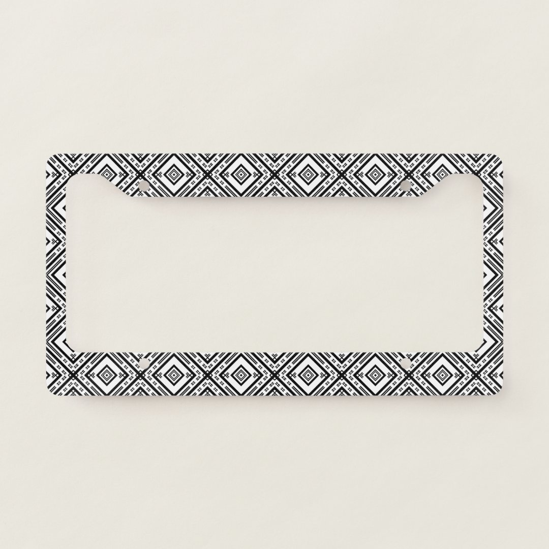 Black and White Geometric Snowflake License Plate Frame | Zazzle