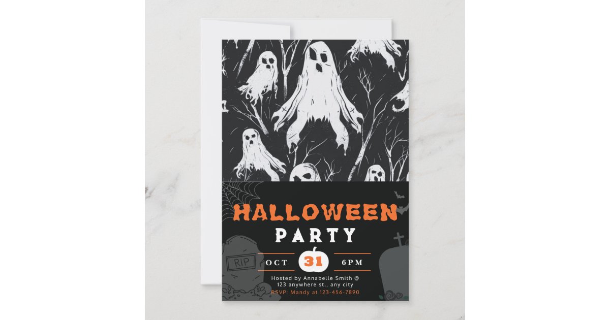 Black and White Ghosts Branches Halloween Invitation | Zazzle