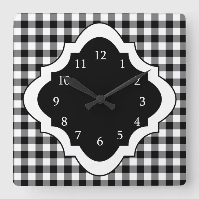 Black And White Gingham Country Square Wall Clock | Zazzle