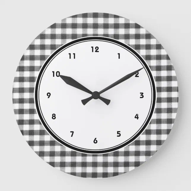 Black and white gingham pattern large clock | Zazzle