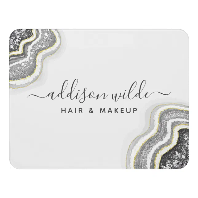 Black And White Glitter Agate Geode Luxe Chic Door Sign | Zazzle