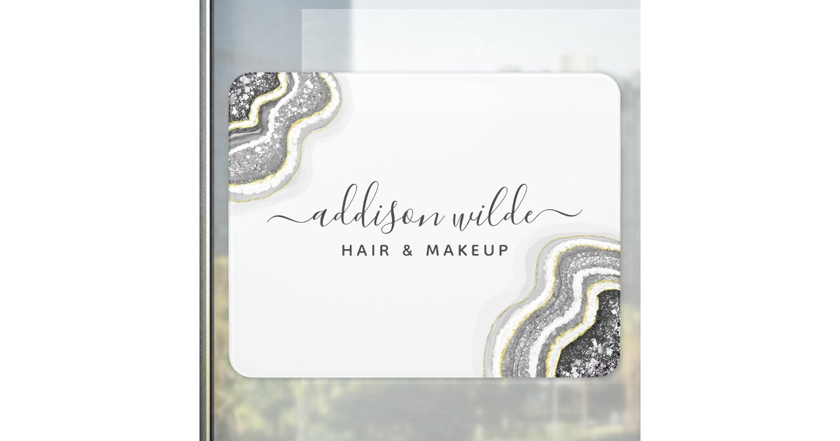 Black And White Glitter Agate Geode Luxe Chic Door Sign | Zazzle