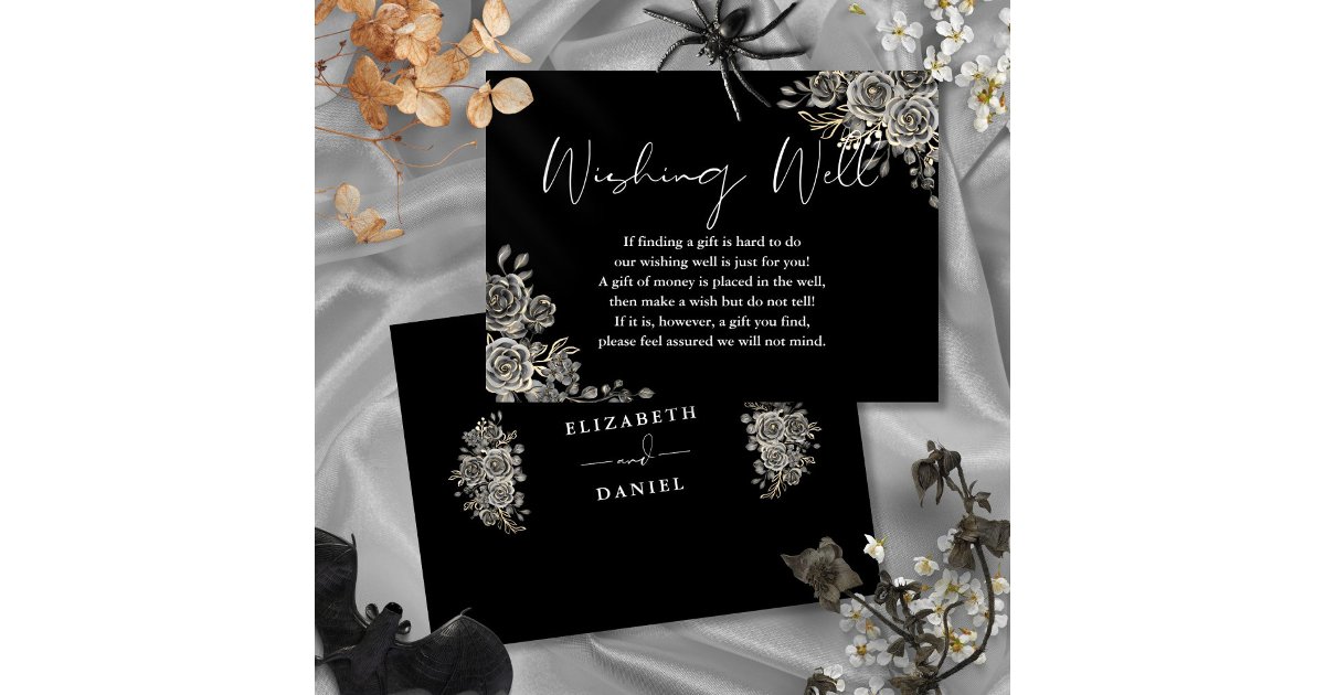 Black And White Gothic Floral Wishing Well Wedding Enclosure Card | Zazzle