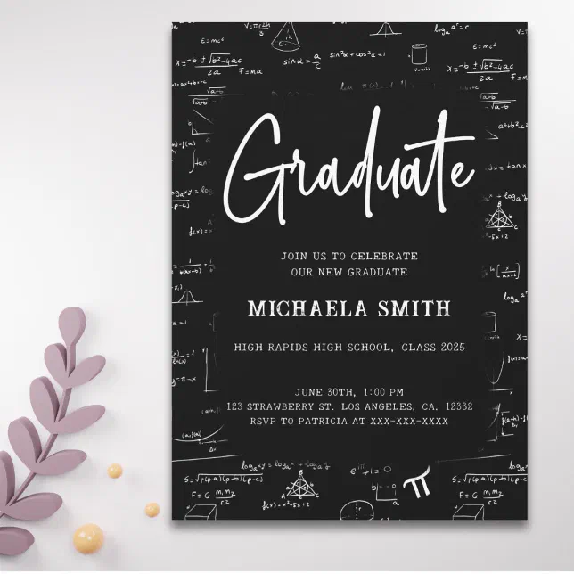 Black and White Graduate Math Graduation Invitation | Zazzle