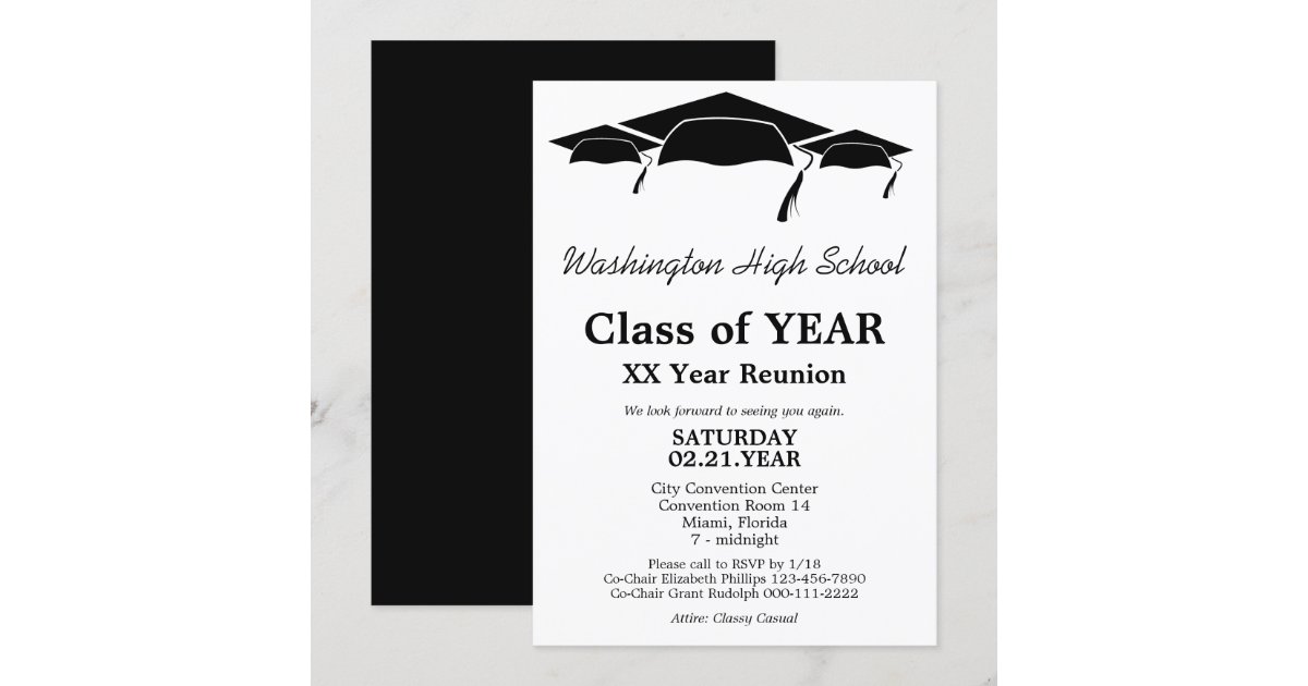 Black and White Graduation Caps Class Reunion Invi Invitation | Zazzle
