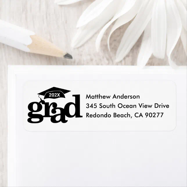 Black and White Graduation Modern Type Cap Address Label | Zazzle