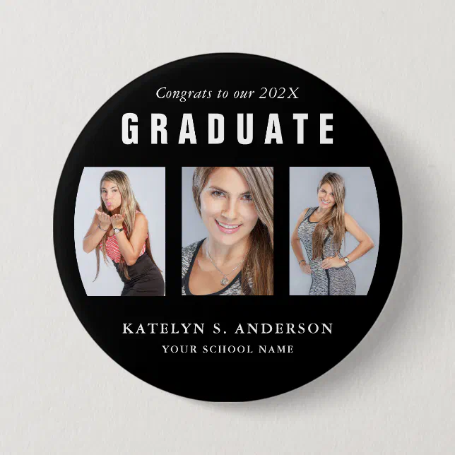 Black and White Graduation Photo Collage Custom Bu Button | Zazzle