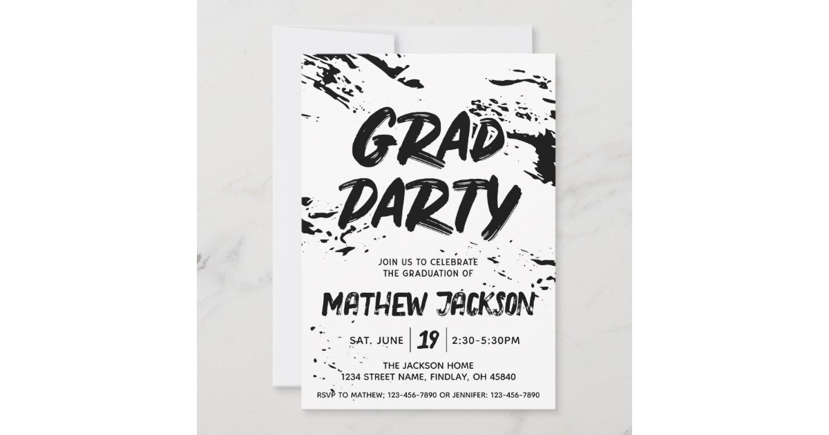 Black and White Graffiti Paint Graduation Party Invitation | Zazzle