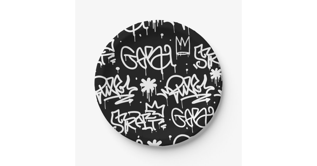Black and White Graffiti pattern Paper Plates | Zazzle