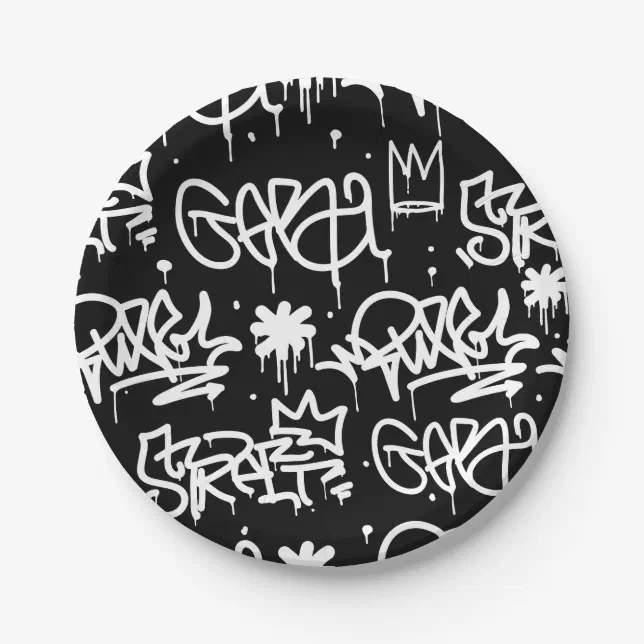 Black and White Graffiti pattern Paper Plates | Zazzle