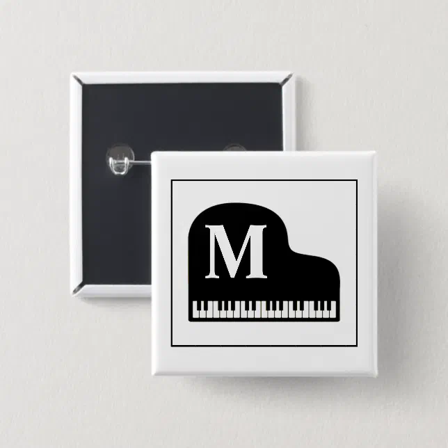 Black and White Grand Piano Monogram Pianist Button | Zazzle