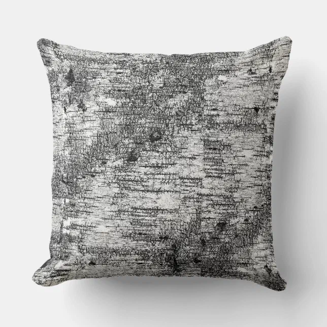 Black and White Graphic Birch Tree Bark Rustic Throw Pillow | Zazzle