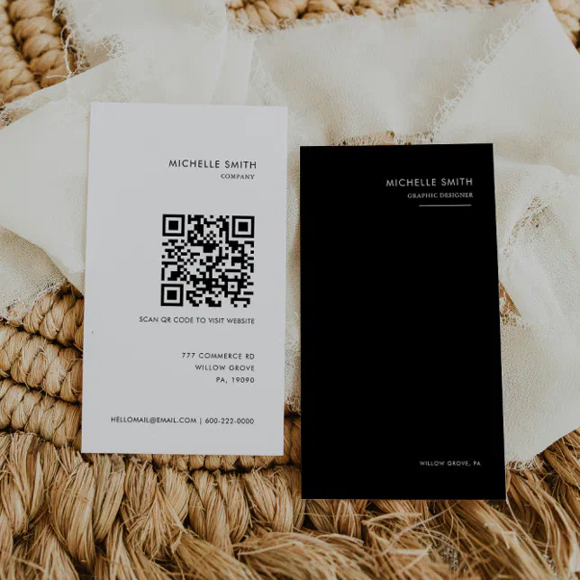 Black and White Graphic Designer Vertical Qr Code Business Card | Zazzle