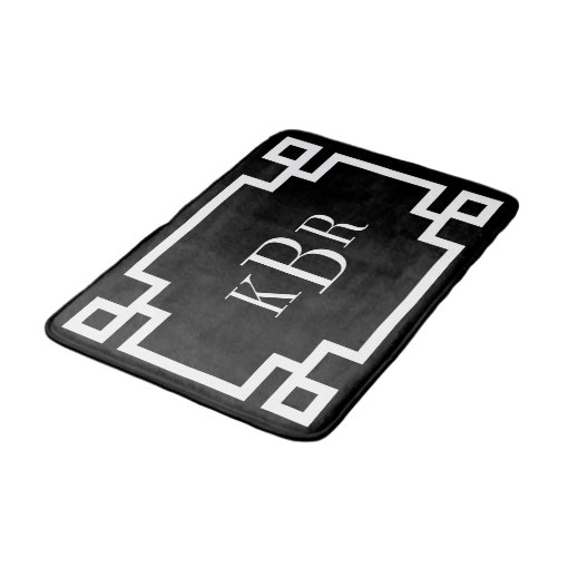 Black and White Greek Key Custom Monogram Bath Mat | Zazzle