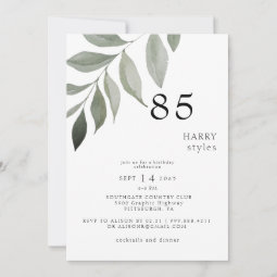 Black and White Greenery 85TH Birthday Party Invitation | Zazzle